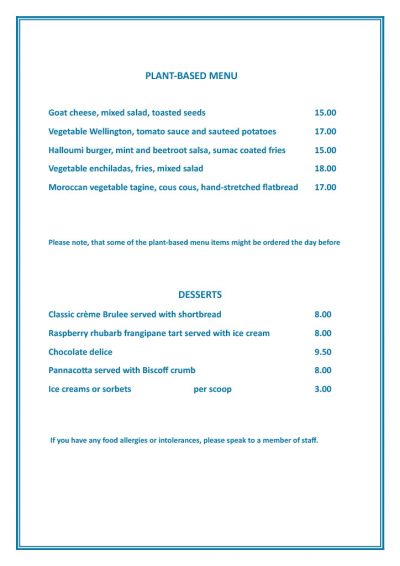 Plant Based Menu